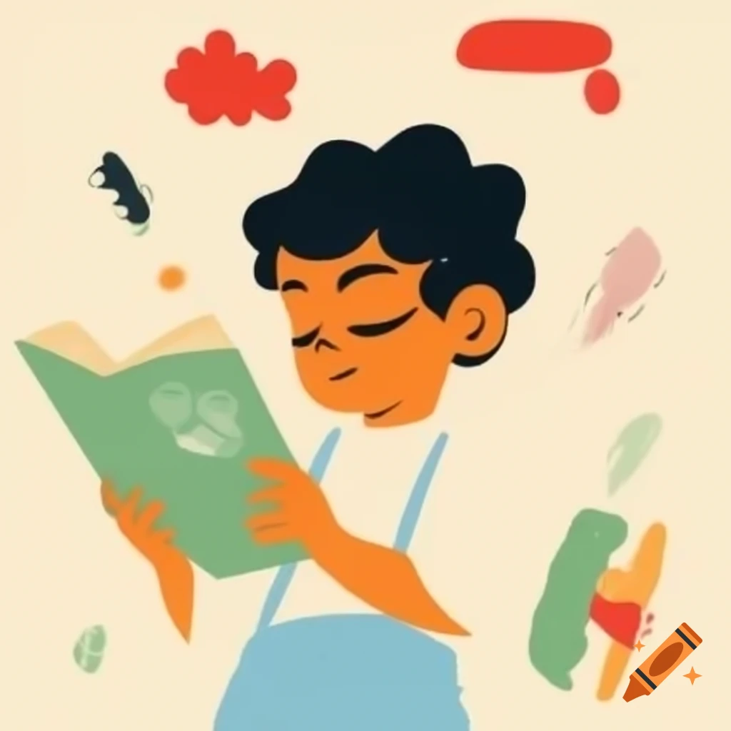 Child reading a book in quentin blake's expressive illustration style ...