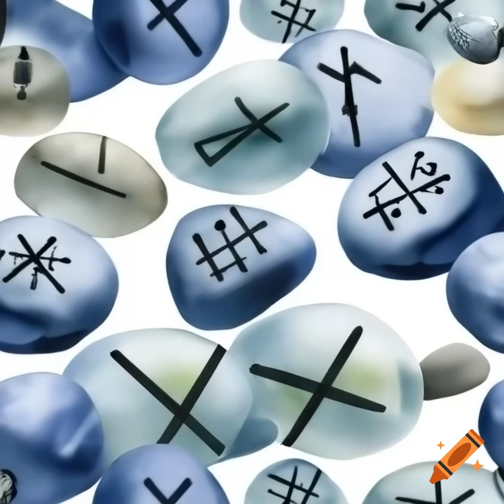 Watercolor of small stones featuring norse runes on Craiyon