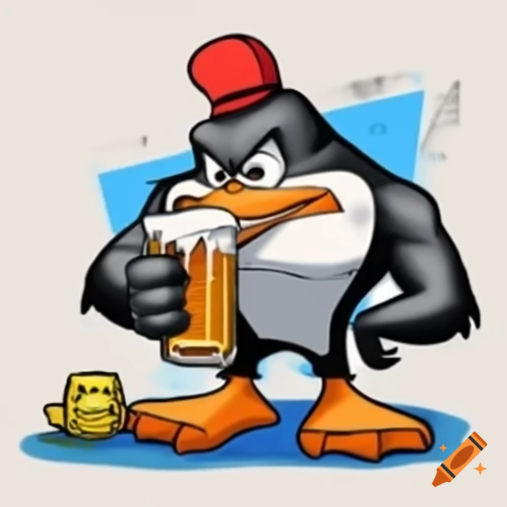 Fierce graffiti-style penguin drinking beer for custom sports flag on ...