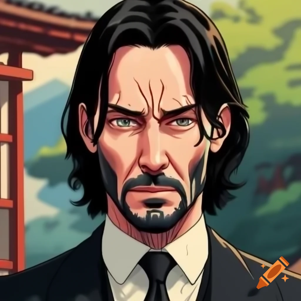 Gta-style cartoon character john wick with ghibli-inspired illustration ...