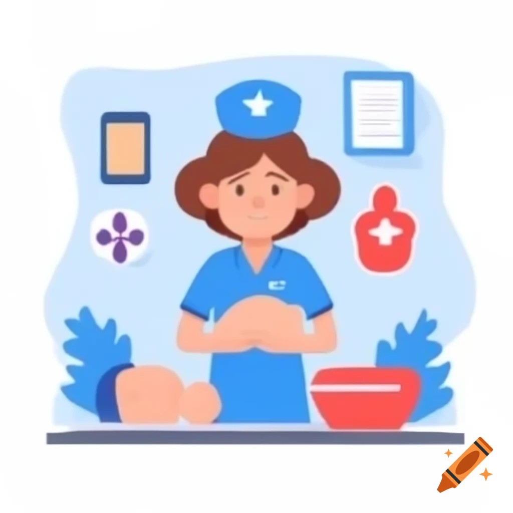 Cartoon nurse humorously interpreting CPR as Can't Possibly Relax with solid colors on Craiyon