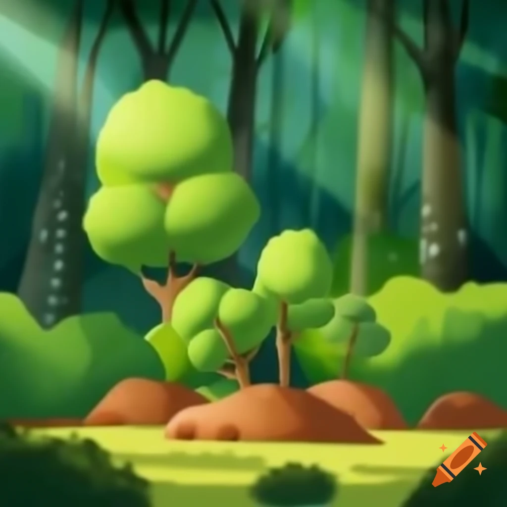 Cartoon forest filled with baby trees and saplings on Craiyon
