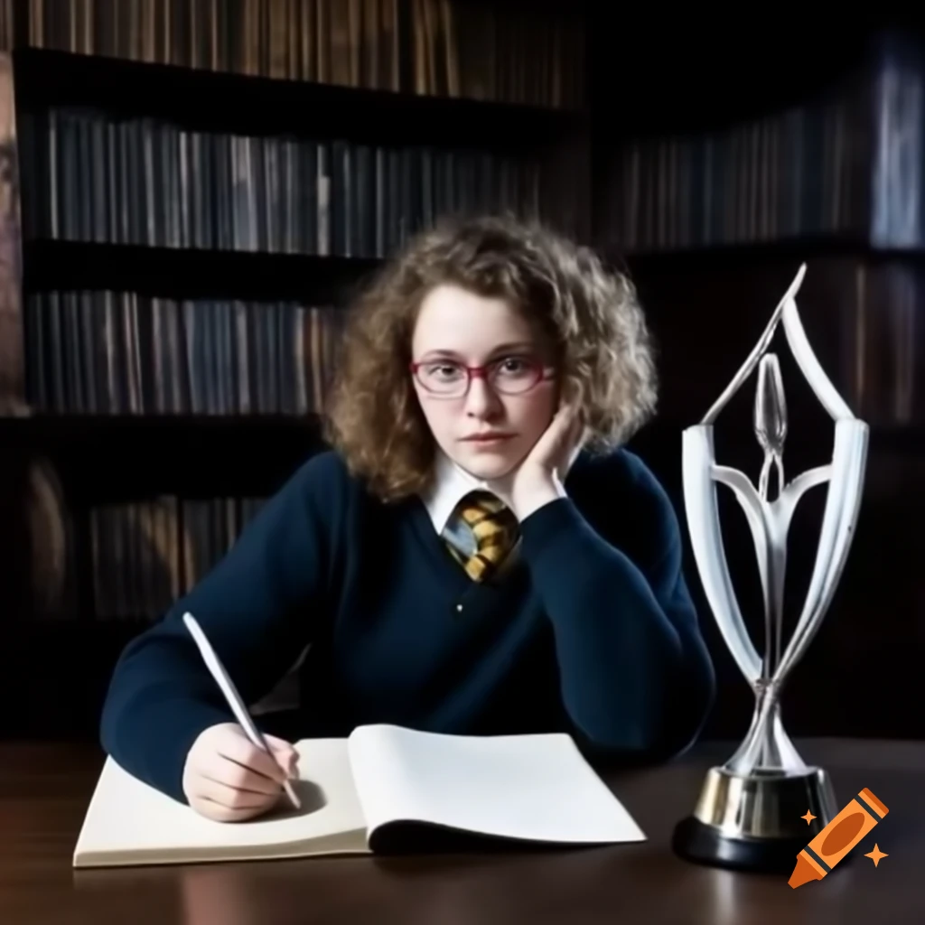 Ravenclaw student writing with quill in common room, celebrating ...
