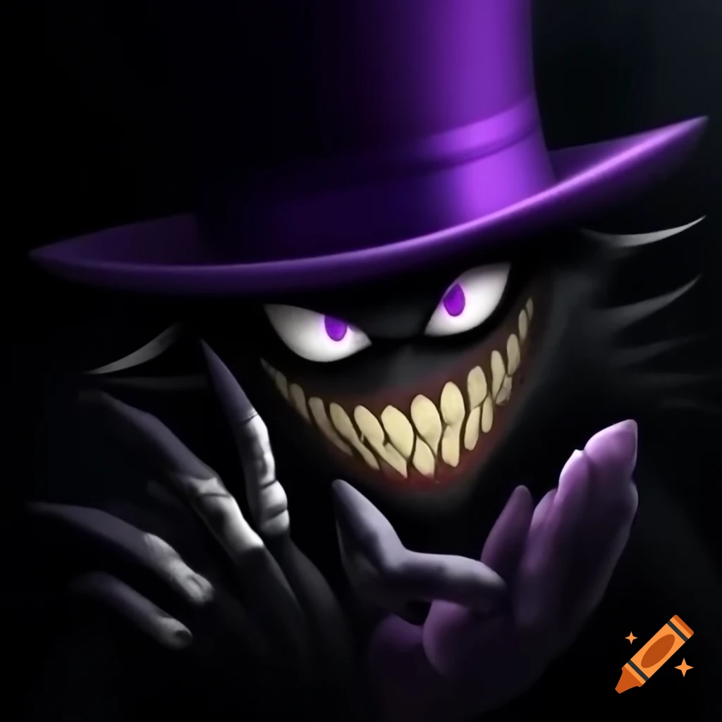 Sinister shadow figure with claw hands and purple eyes in the shadows ...