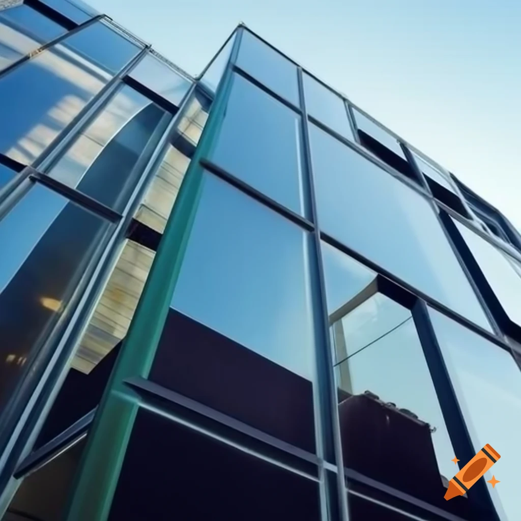 Building with large glass window walls on Craiyon