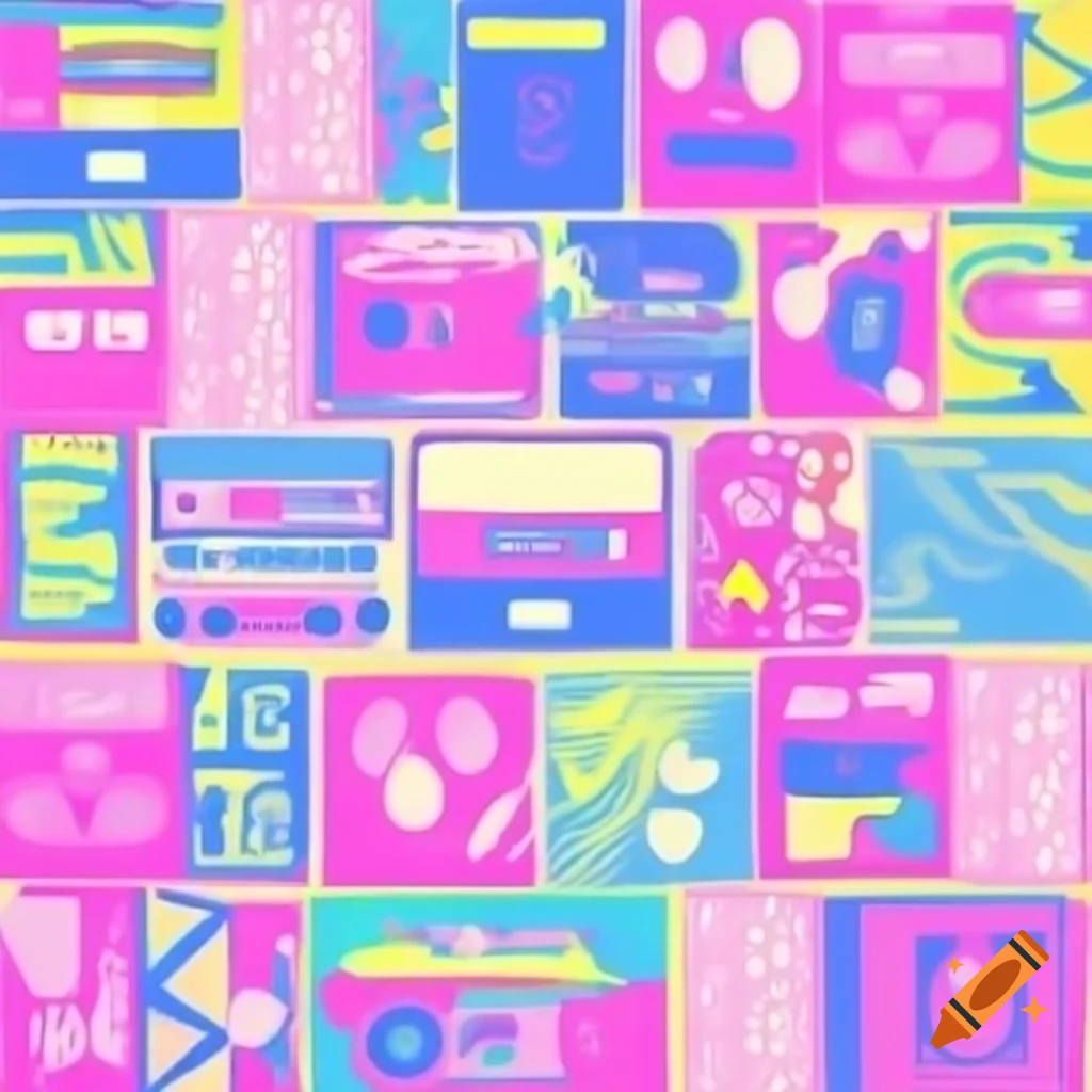 1990s retro aesthetic design with colorful patterns and bubble fonts on ...