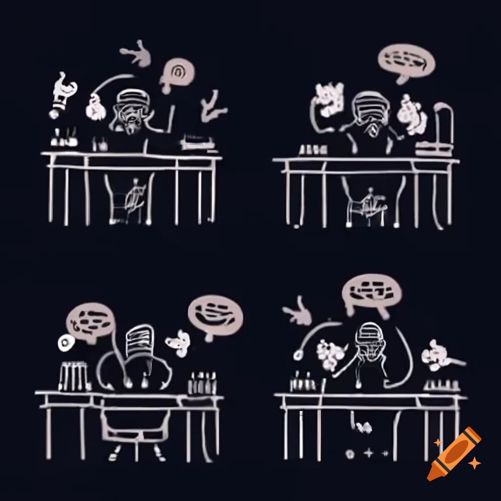 Darkly humorous illustration of overloaded office desks with ironic ...