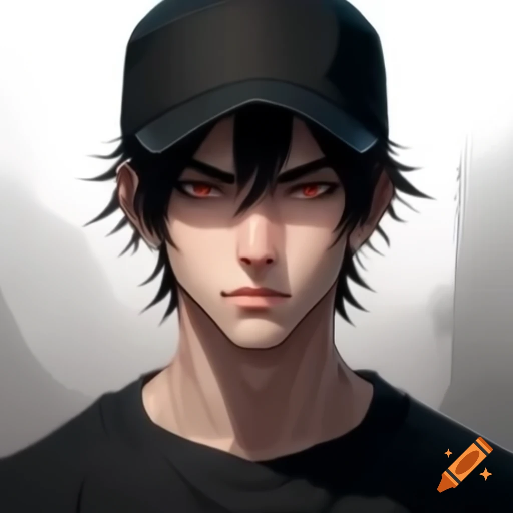 Anime-style male character with intense expression and black hair on ...