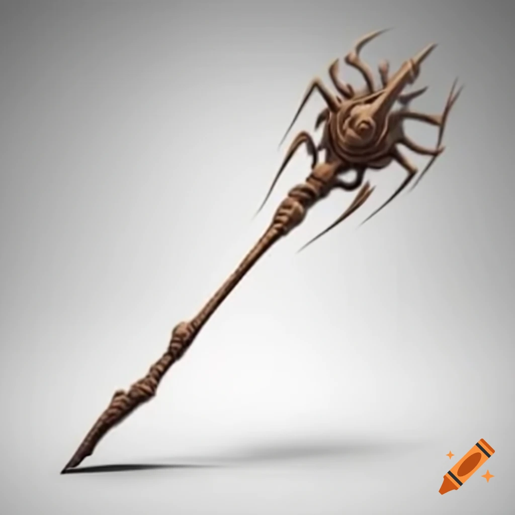 Intricately carved staff with realistic spider design on Craiyon