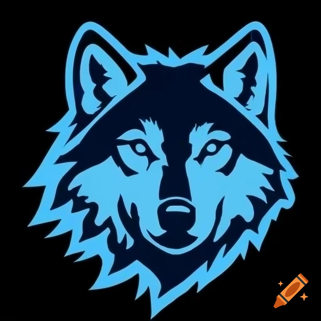 Wolf logo design in blue, black, and white on Craiyon