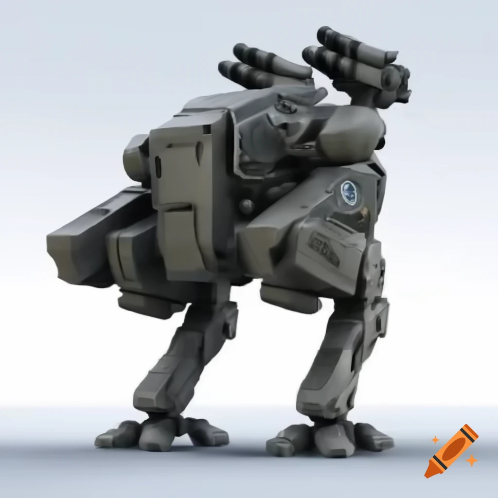 Highly detailed futuristic battle mech with missile launchers and ...