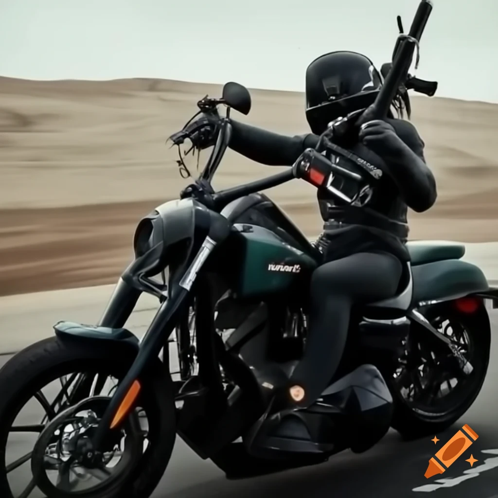 Predator character riding harley-davidson motorcycle with gun and ...