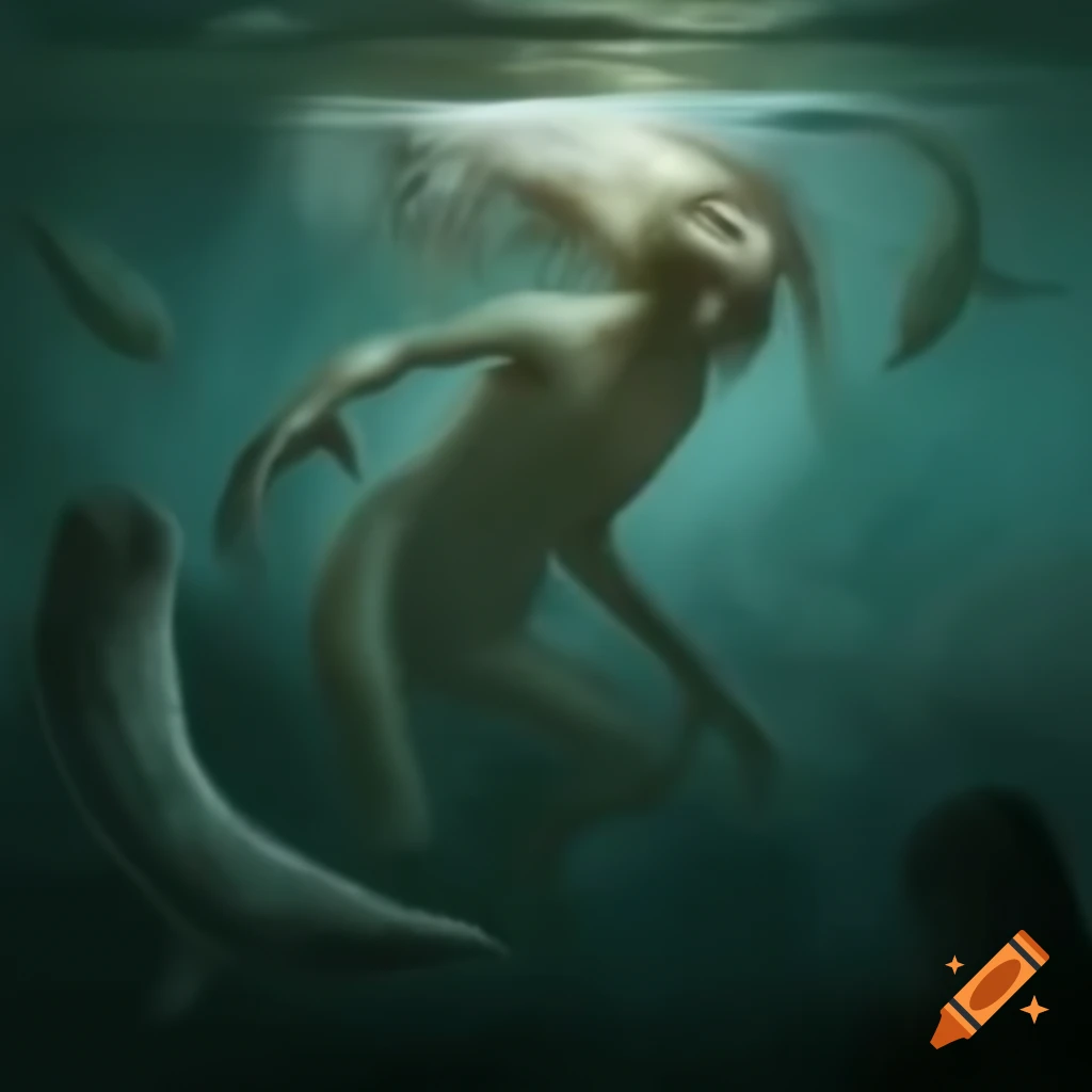 Enigmatic creature blending human and fish elements in artistic ...