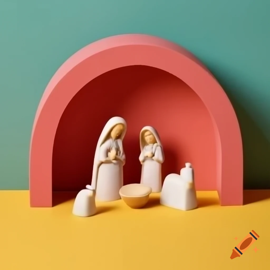 Colorful minimalist nativity scene with wooden texture on Craiyon