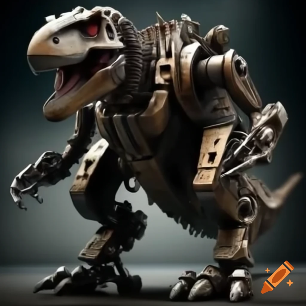 Mechanical Tyrannosaurus Rex with armor scales and laser systems on Craiyon