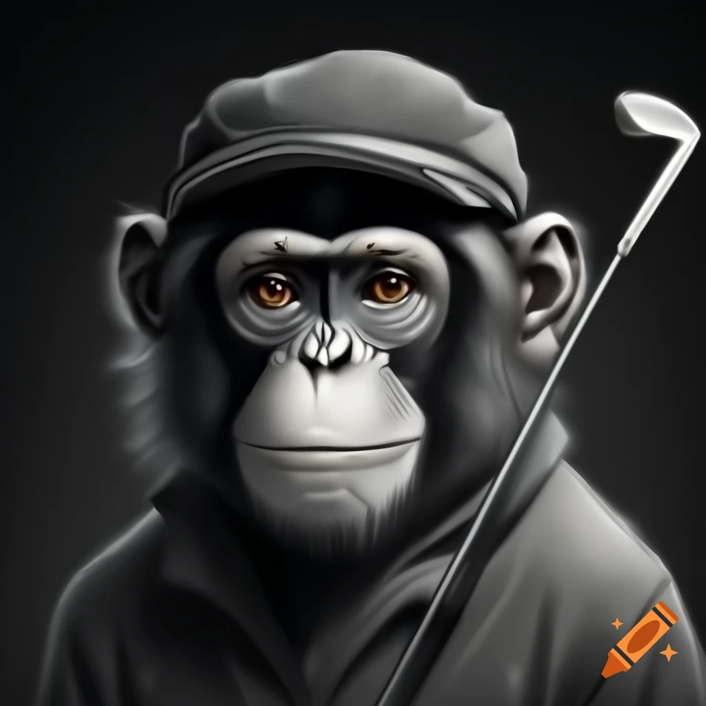 Stylish snow monkey in golf outfit illustrated in noir style with ...
