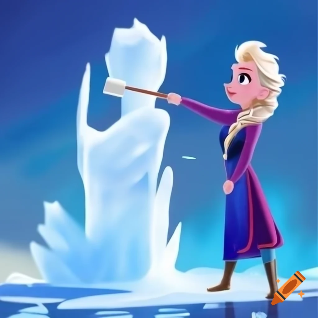 Elsa from frozen creating an ice statue on Craiyon