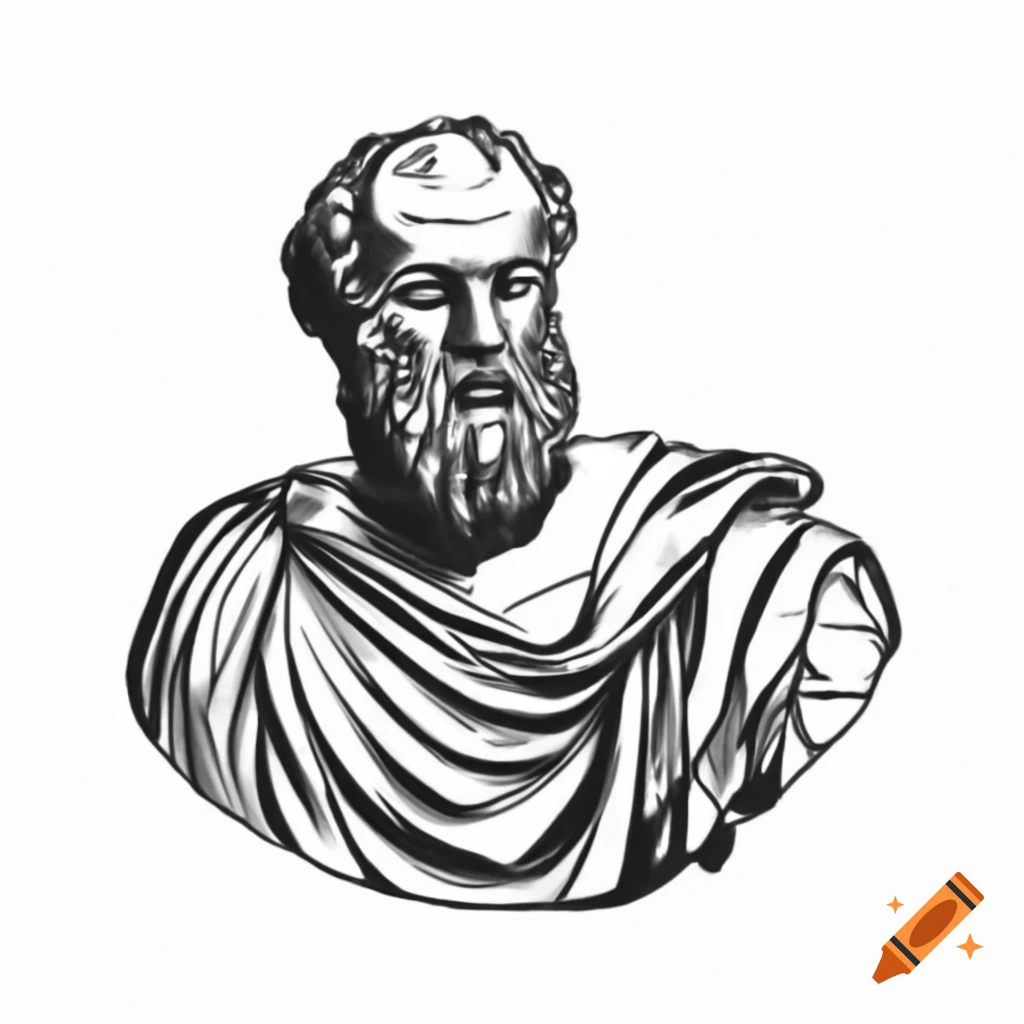 Black and white ink drawing of Greek philosopher Pythagoras reading on ...