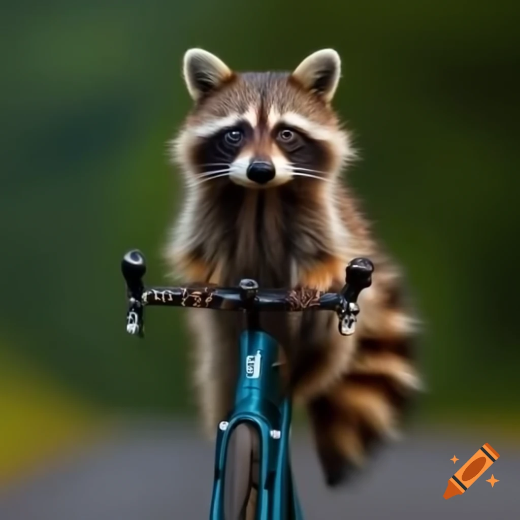 Raccoon riding road bike from side angle, showcasing adventurous spirit ...
