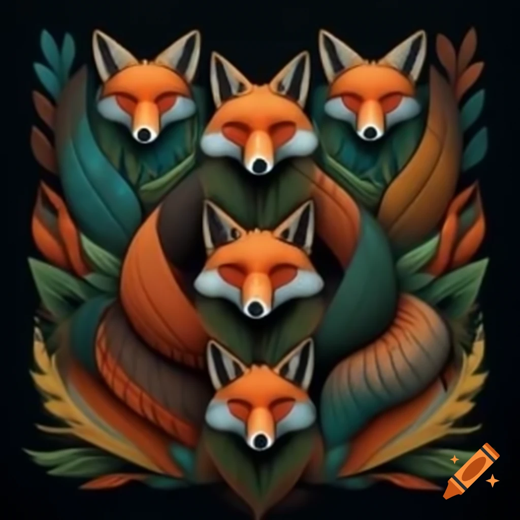 Serigraph print combining Salish designs with foxes and hedgehogs in ...