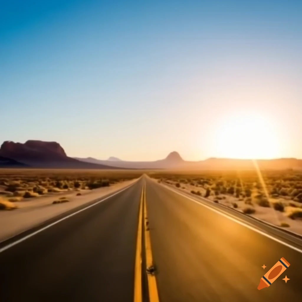 Long road stretching into the distance under sunny desert skies on Craiyon