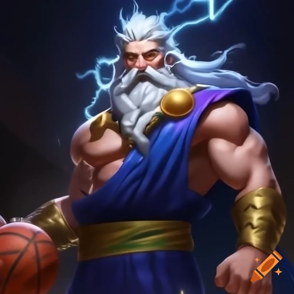 Legendary basketball player character inspired by zeus, with majestic ...