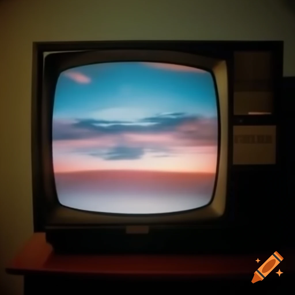 1980s aesthetic tv displaying dreamscape with vhs scan lines on Craiyon