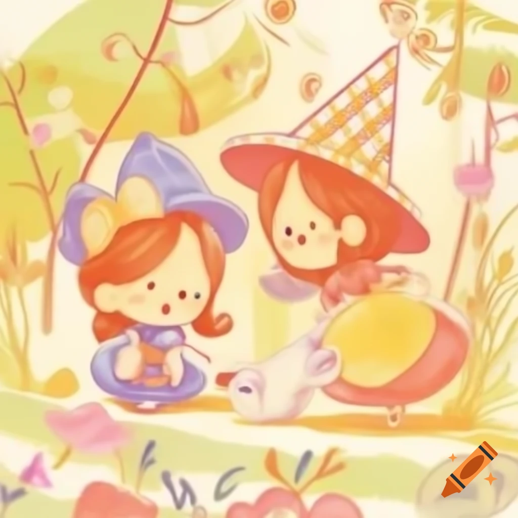 Whimsical storybook scene with enchanting illustrations on Craiyon