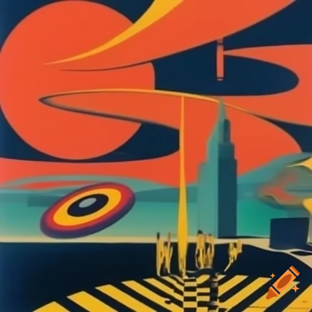 Surrealist retro 1950s graphic art featuring strange forms on Craiyon