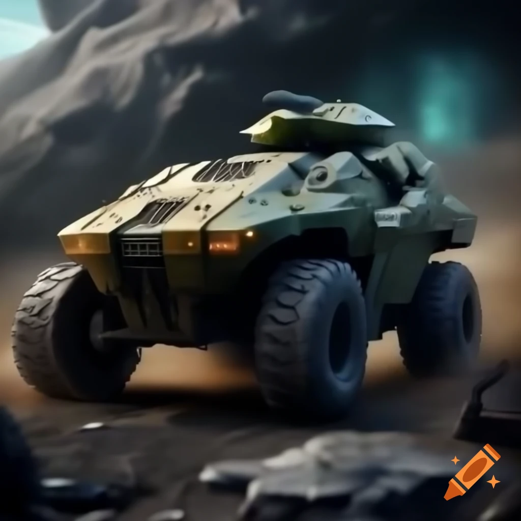 Sci-fi military vehicle inspired by halo unsc warthog on Craiyon