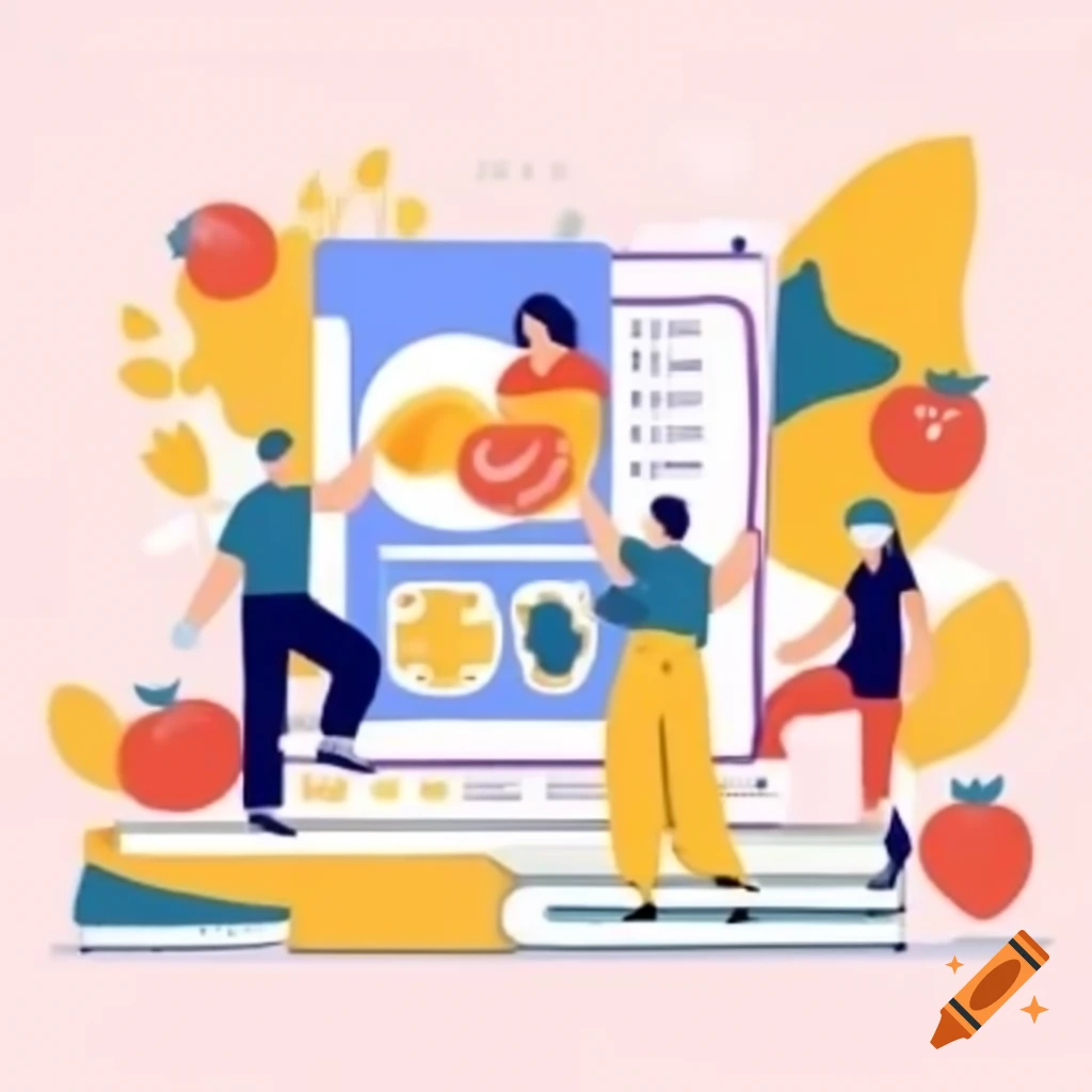 Poster illustrating daily food interactions and functions on Craiyon