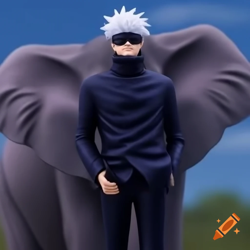 Satoru gojo character riding an elephant on Craiyon