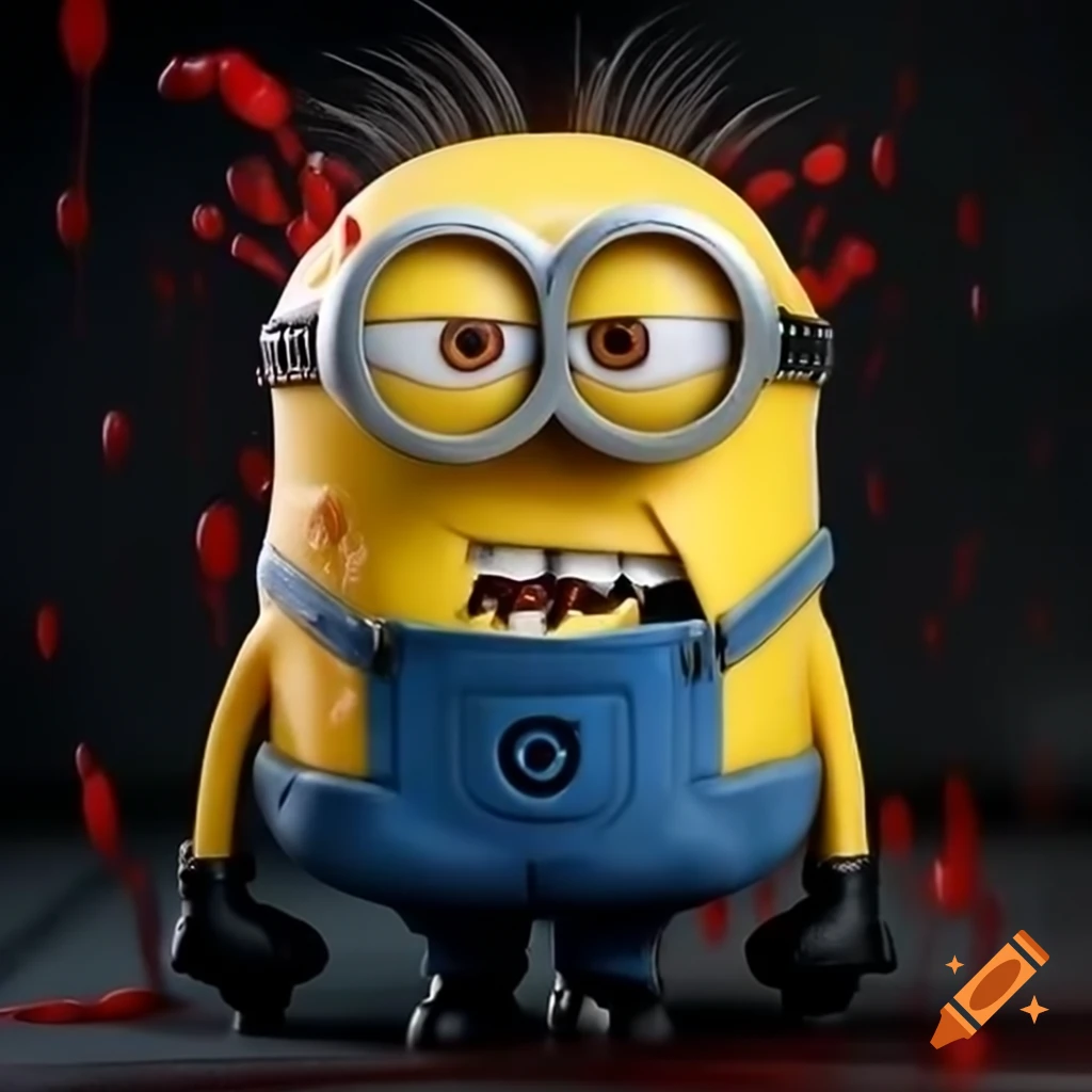 Realistic tim burton-style minion with bloodshot eyes and sharp teeth ...