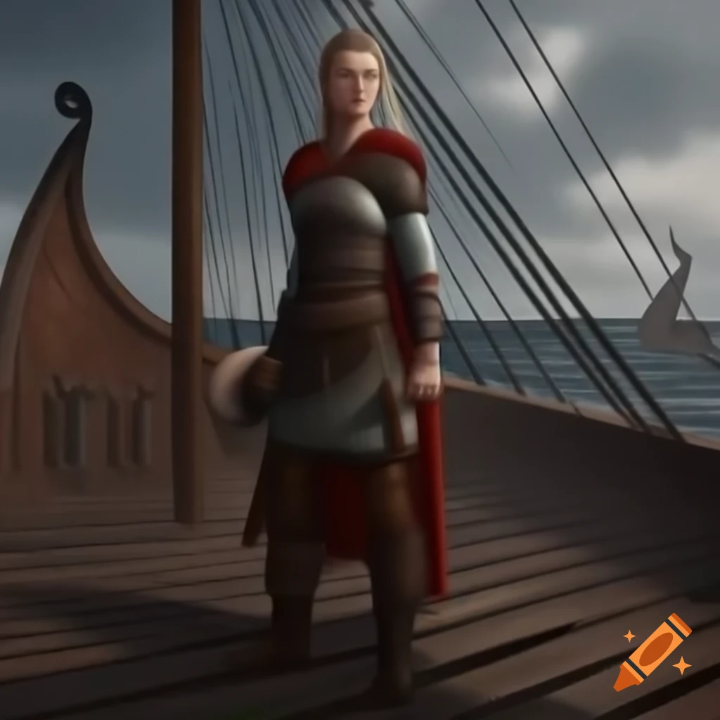 Viking woman at the deck of a ship on Craiyon