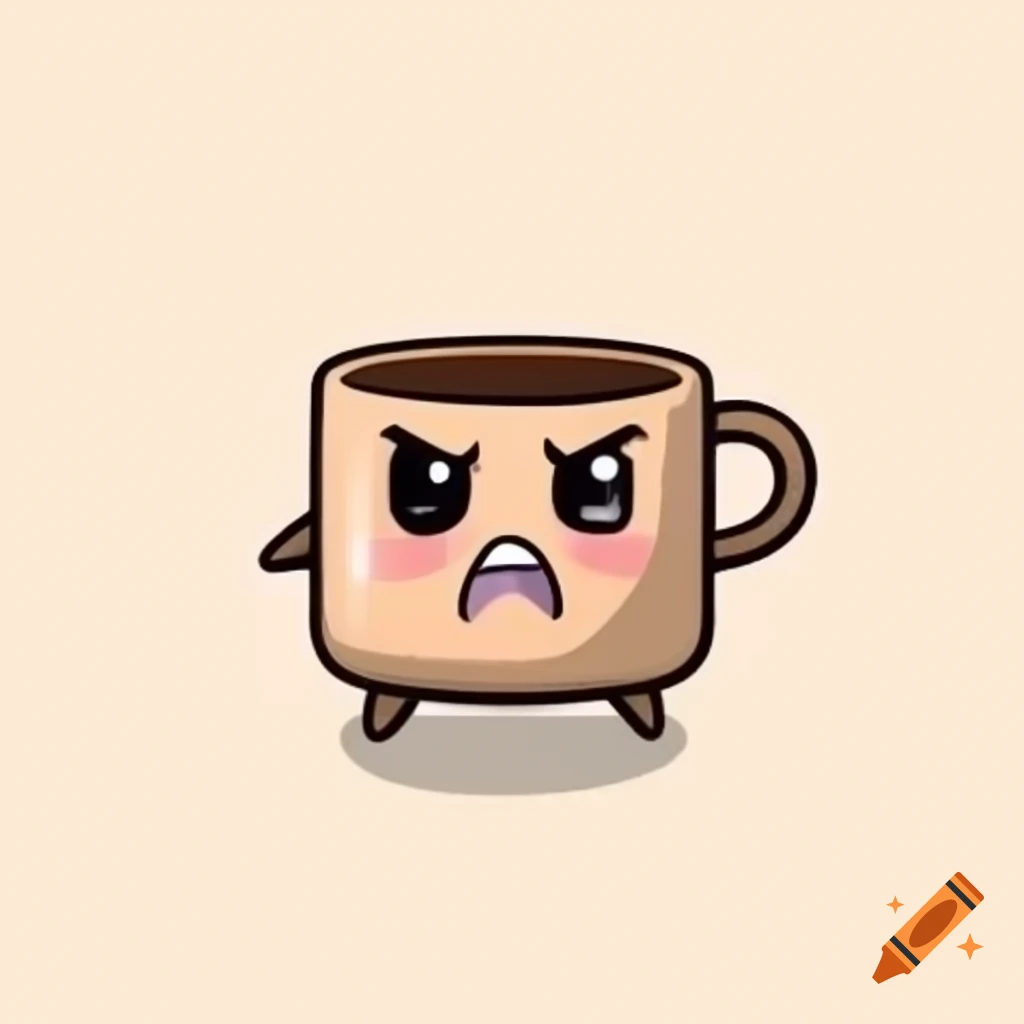 Cute angry coffee mug in clipart style on Craiyon