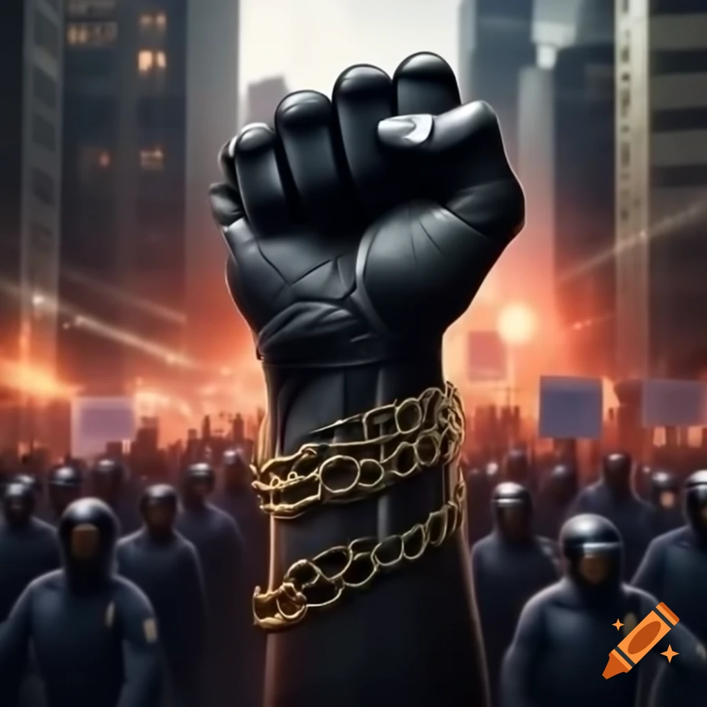 Black fist breaking through police tape, symbolizing strength and ...