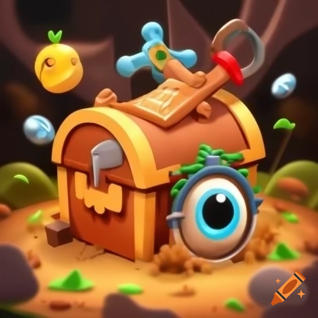 Vibrant treasure hunt event poster with treasure map and chest on Craiyon