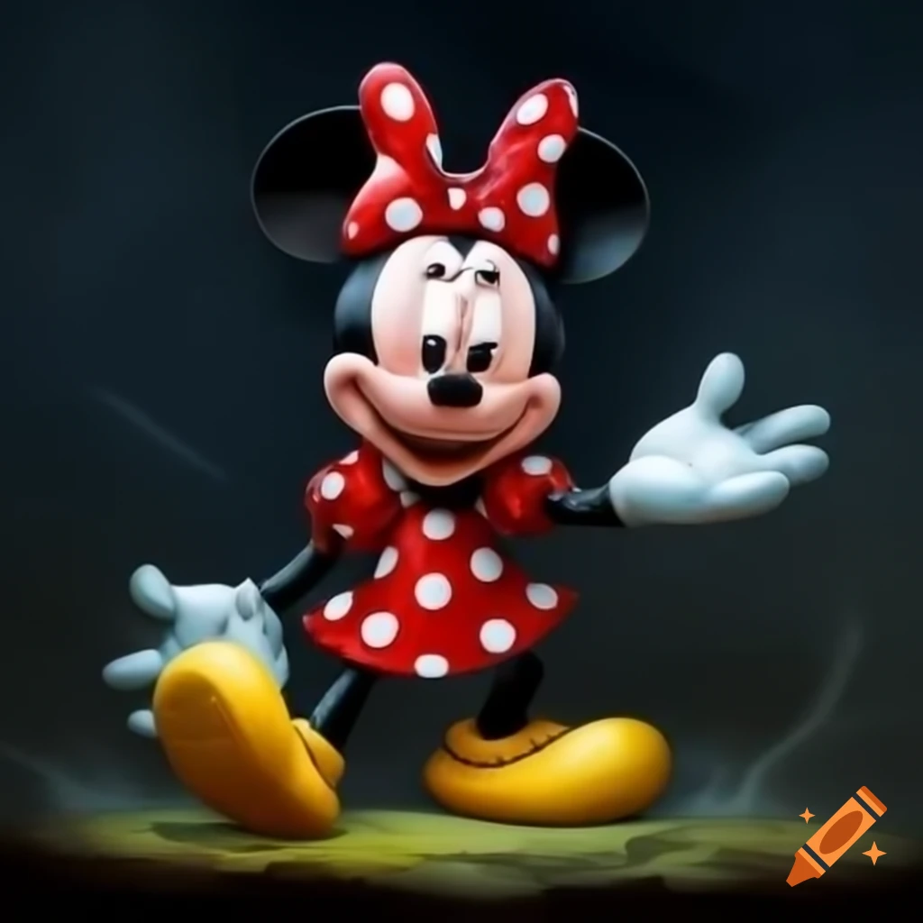 Unique creepy interpretation of Minnie Mouse in Tim Burton style on Craiyon