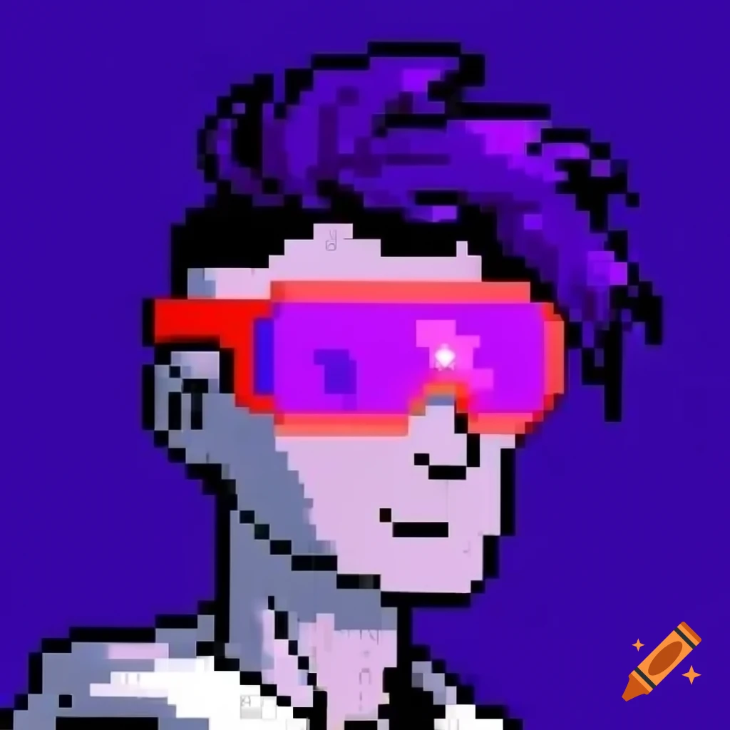 Pixel art NFT of cyberpunk male character with purple mohawk and neon ...