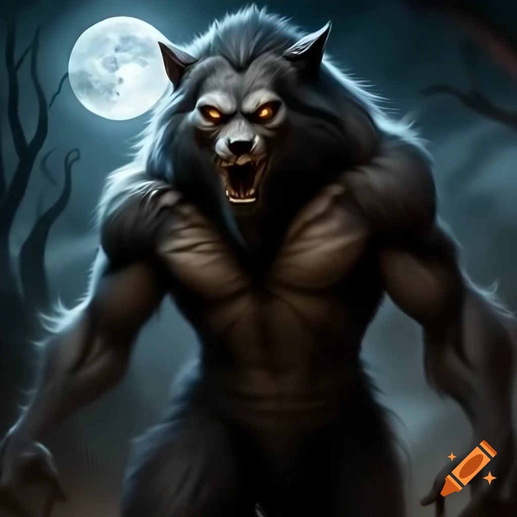Detailed avatar of fierce werewolf under full moon with glowing eyes on Craiyon