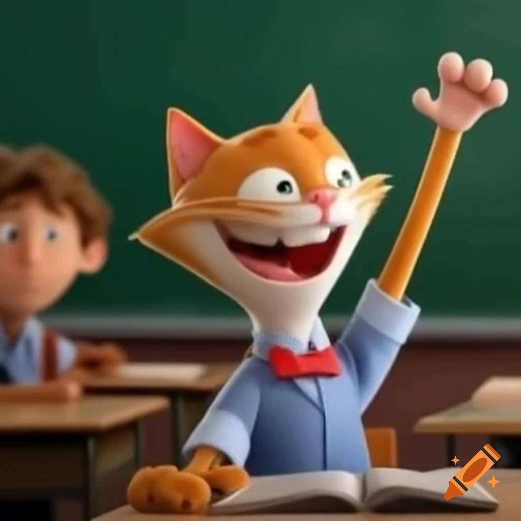 Happy cat raising hand at school with five fingers displayed on Craiyon