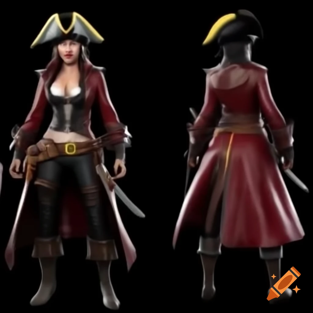 Female pirate standing with cutlass, showcasing intricate hilt design ...