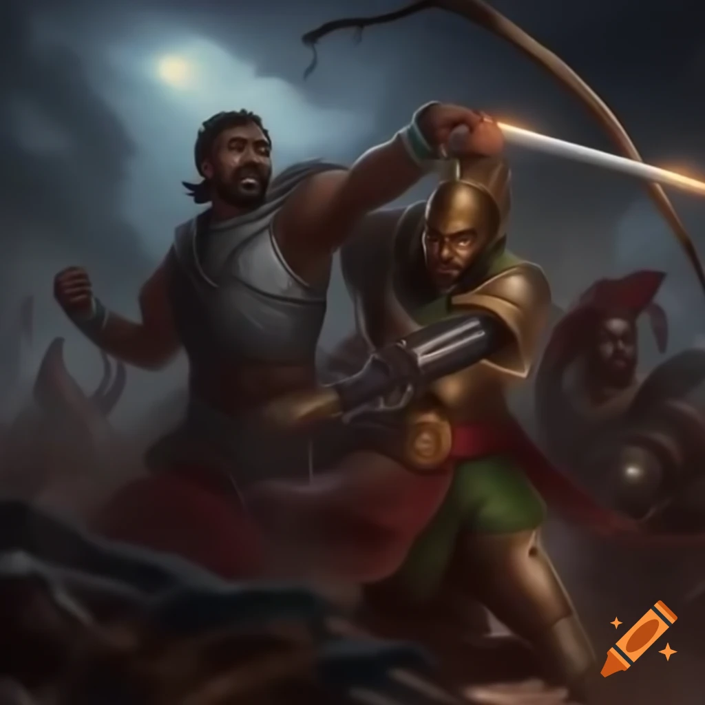 Heroic warrior in shining armor leading a charge in battle on Craiyon