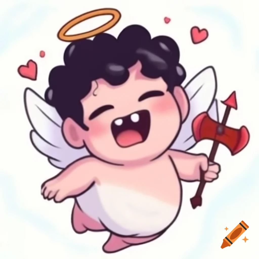 Fat cupid character with white angel wings and nerdy, comical features ...