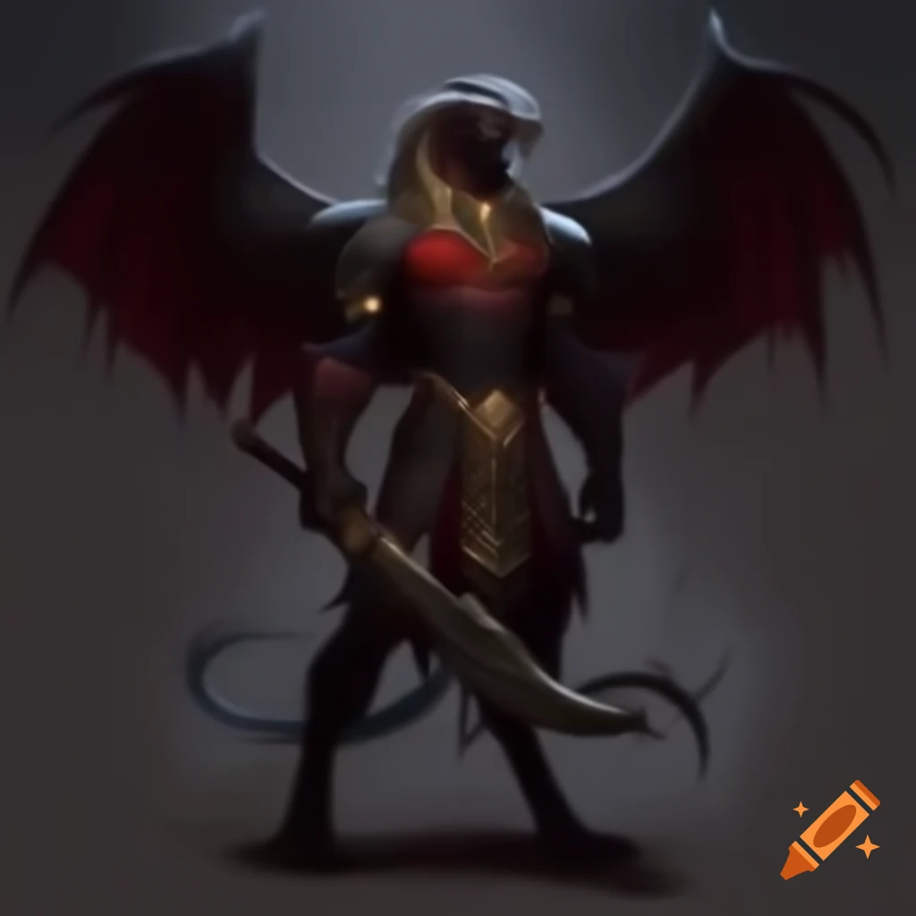 Fantasy lizard man character with crimson scales and bone armor holding ...