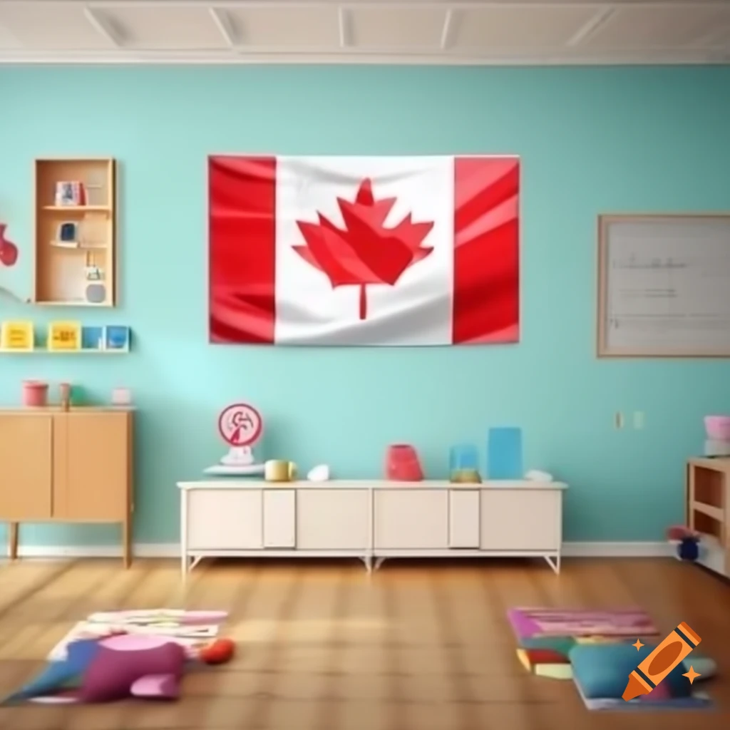 Canadian flag in kindergarten with representations of French-speaking ...