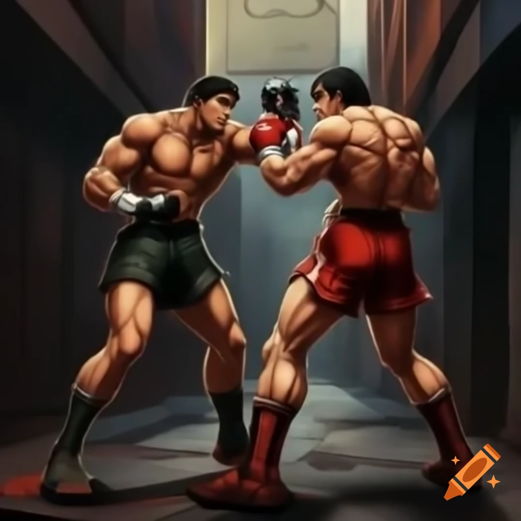 Fighting game poster featuring rival fighters in alley with brick walls ...