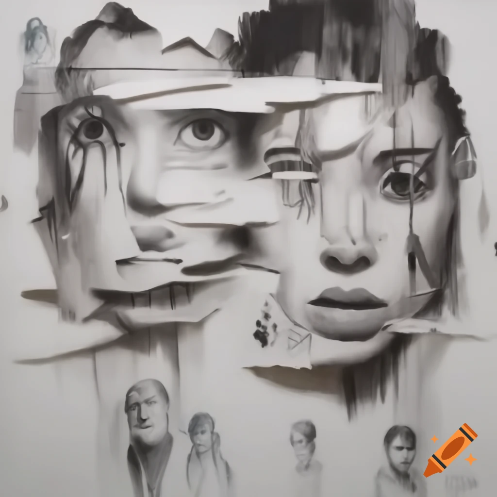 Interpretative rough pencil sketch of individuals with pixelated faces ...