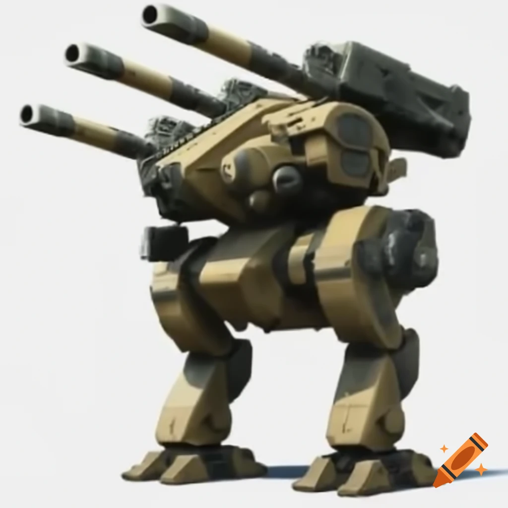 Mech equipped with missile launcher pods and arm-mounted cannons on ...