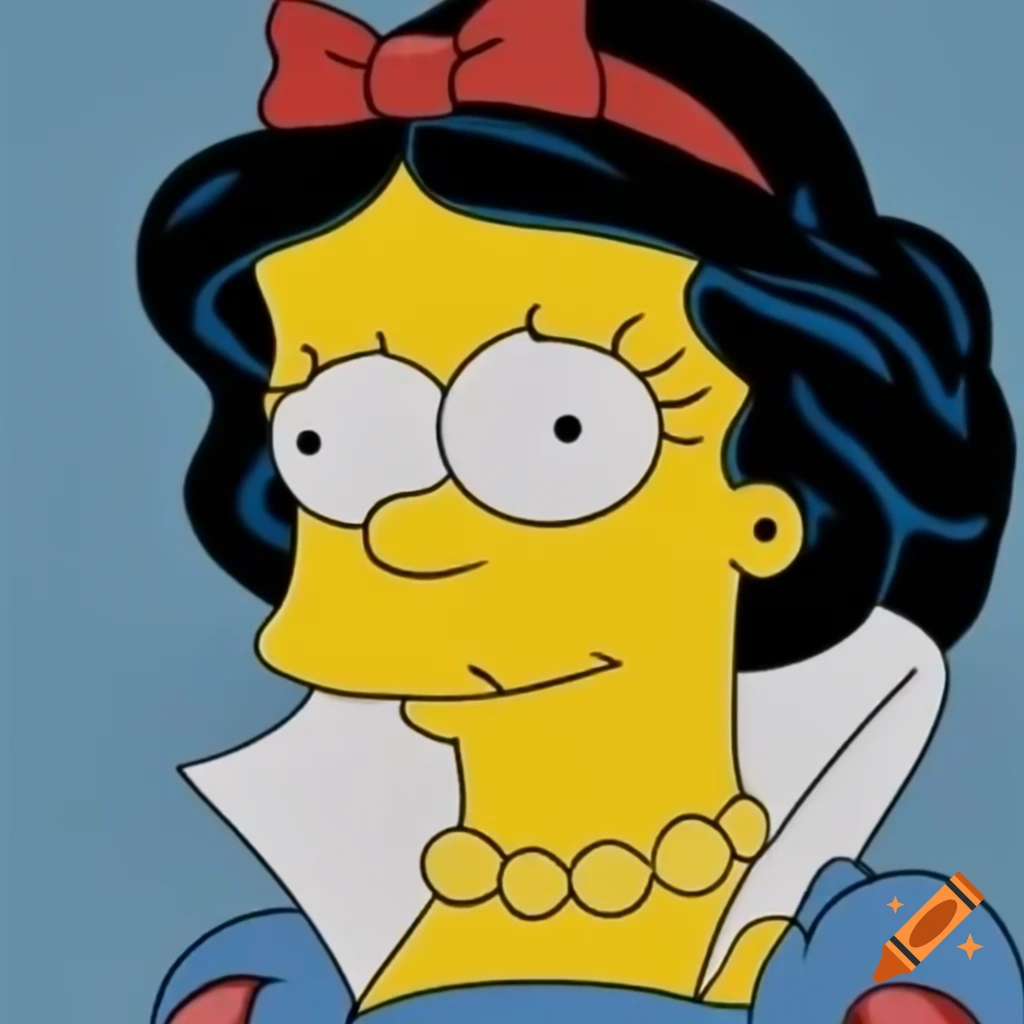 Snow white character designed in the simpsons animation style on Craiyon